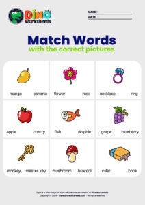 Match Words to Pictures Worksheets for Kids | Dino Worksheet