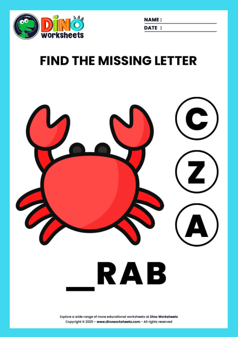 Free Printable Missing Letter Worksheets for Kids - Dino Worksheet