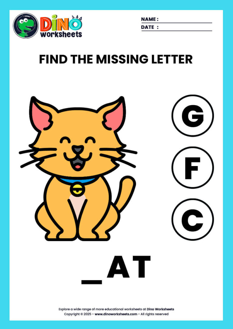 Free Printable Missing Letter Worksheets for Kids - Dino Worksheet