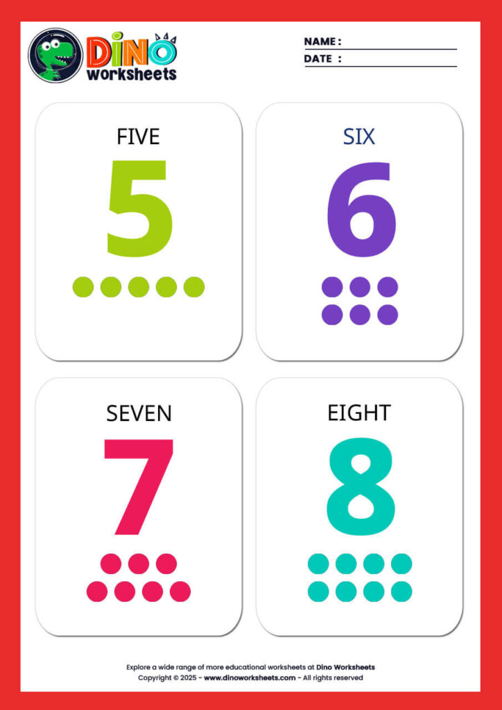 Numbers 5 - 8 Flashcards - Free Printable Worksheets | free Flashcards ...
