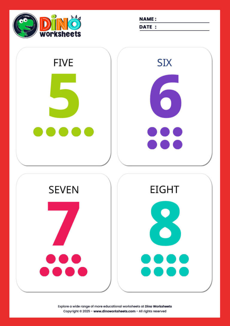 Numbers 5 - 8 Flashcards - Free Printable Worksheets | free Flashcards ...